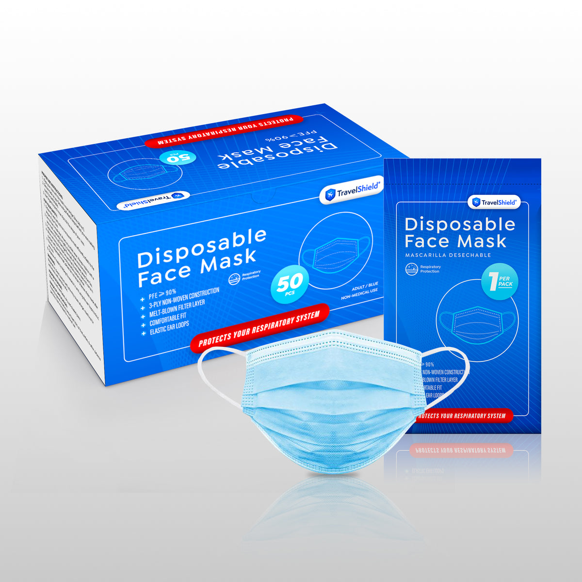 Disposable Face Mask in Pouch - Box of 50 – TravelShield™